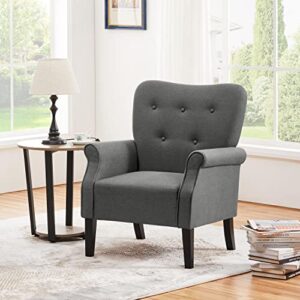 Yaheetech Modern Armchair, Mid Century Accent Chair with Sturdy Wood Legs and High Back for Small Space, Upholstered Fabric Sofa Club Chair for Living Room/Bedroom/Office, Dark Gray