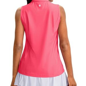 G Gradual Women's Sleeveless Golf Polo Shirts Tennis Quick Dry Collared Tank Tops V-Neck Polos for Women(Watermelon,XL)