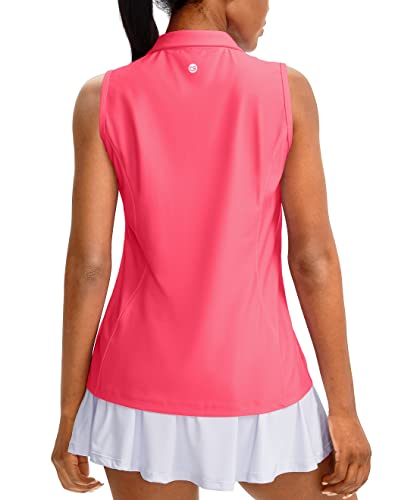 G Gradual Women's Sleeveless Golf Polo Shirts Tennis Quick Dry Collared Tank Tops V-Neck Polos for Women(Watermelon,XL)