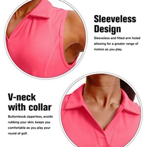 G Gradual Women's Sleeveless Golf Polo Shirts Tennis Quick Dry Collared Tank Tops V-Neck Polos for Women(Watermelon,XL)