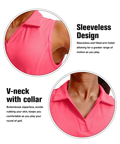 G Gradual Women's Sleeveless Golf Polo Shirts Tennis Quick Dry Collared Tank Tops V-Neck Polos for Women(Watermelon,XL)