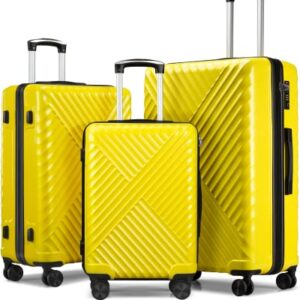 SunnyTour Luggage Sets Expandable ABS + PC Hardside Spinner Suitcase Sets 3 Piece with TSA Lock Double Wheels, Yellow