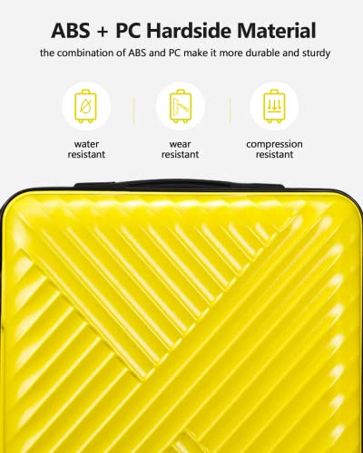 SunnyTour Luggage Sets Expandable ABS + PC Hardside Spinner Suitcase Sets 3 Piece with TSA Lock Double Wheels, Yellow