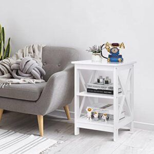 ZENY End Table, Sofa Side End Storage Shelf, Versatile X-Design Wooden Side Table, Living Room, Bedroom, Office Furniture, White