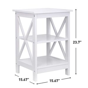 ZENY End Table, Sofa Side End Storage Shelf, Versatile X-Design Wooden Side Table, Living Room, Bedroom, Office Furniture, White