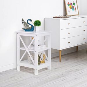 ZENY End Table, Sofa Side End Storage Shelf, Versatile X-Design Wooden Side Table, Living Room, Bedroom, Office Furniture, White