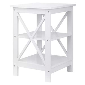 ZENY End Table, Sofa Side End Storage Shelf, Versatile X-Design Wooden Side Table, Living Room, Bedroom, Office Furniture, White