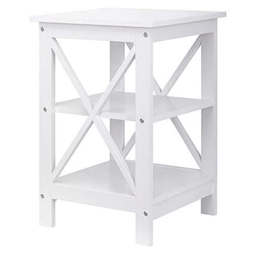 ZENY End Table, Sofa Side End Storage Shelf, Versatile X-Design Wooden Side Table, Living Room, Bedroom, Office Furniture, White