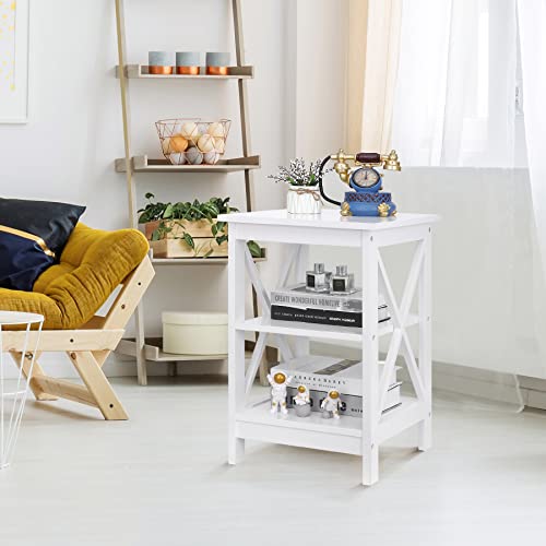 ZENY End Table, Sofa Side End Storage Shelf, Versatile X-Design Wooden Side Table, Living Room, Bedroom, Office Furniture, White