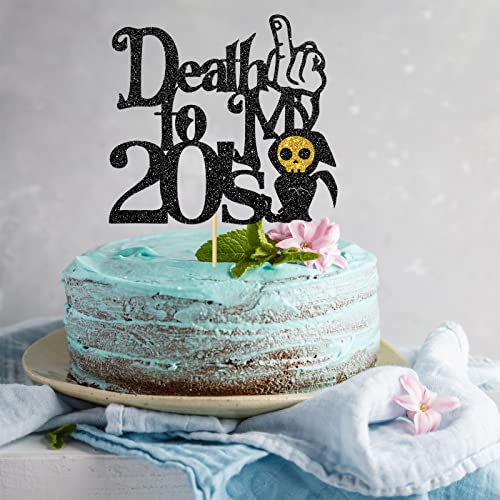 MonMon & Craft Death to My 20's Cake Topper / 30th Birthday Cake Decor / Rip Twenties / Thirty Birthday Party Decorations - Black Glitter