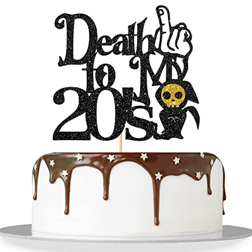 MonMon & Craft Death to My 20's Cake Topper / 30th Birthday Cake Decor / Rip Twenties / Thirty Birthday Party Decorations - Black Glitter