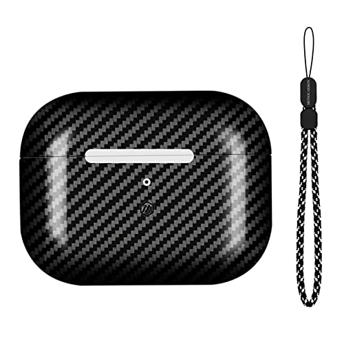 MONOCARBON Carbon Fiber Case-for-AirPods-Pro-2nd, Generation 2022 Slim Durable Cover-for-AirPods-Pro-2 Accessories,Support Wireless Charging,Shock,with Stripes Lanyard.(Glossy Black)