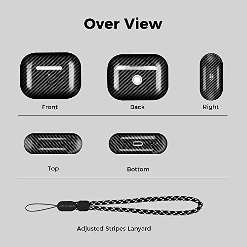 MONOCARBON Carbon Fiber Case-for-AirPods-Pro-2nd, Generation 2022 Slim Durable Cover-for-AirPods-Pro-2 Accessories,Support Wireless Charging,Shock,with Stripes Lanyard.(Glossy Black)