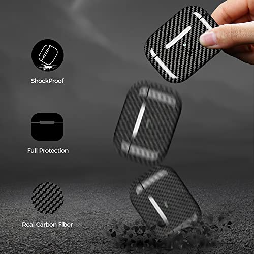 MONOCARBON Carbon Fiber Case-for-AirPods-Pro-2nd, Generation 2022 Slim Durable Cover-for-AirPods-Pro-2 Accessories,Support Wireless Charging,Shock,with Stripes Lanyard.(Glossy Black)