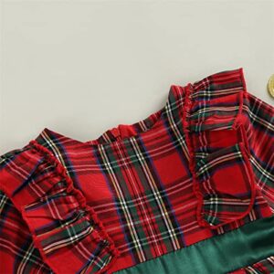 Toddler Christmas Dress Baby Girl Red Plaid Dresses and Green Tutu Xmas Outfit with Ruffle Princess Bowknot (Vintage Red Green,4-5T)