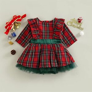 Toddler Christmas Dress Baby Girl Red Plaid Dresses and Green Tutu Xmas Outfit with Ruffle Princess Bowknot (Vintage Red Green,4-5T)