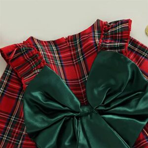 Toddler Christmas Dress Baby Girl Red Plaid Dresses and Green Tutu Xmas Outfit with Ruffle Princess Bowknot (Vintage Red Green,4-5T)