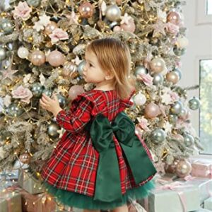 Toddler Christmas Dress Baby Girl Red Plaid Dresses and Green Tutu Xmas Outfit with Ruffle Princess Bowknot (Vintage Red Green,4-5T)