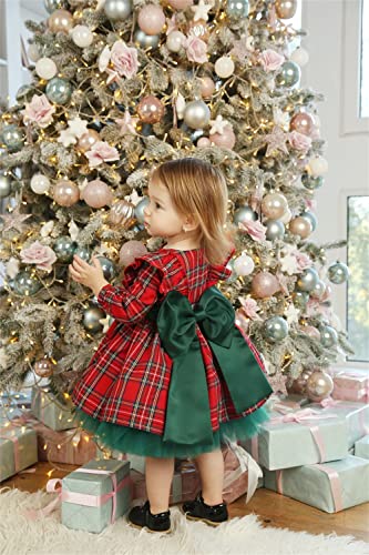 Toddler Christmas Dress Baby Girl Red Plaid Dresses and Green Tutu Xmas Outfit with Ruffle Princess Bowknot (Vintage Red Green,4-5T)