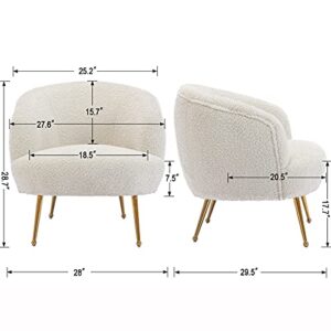 DUOMAY Modern Accent Chair with Ottoman, Sherpa Upholstered Barrel Chair with Footrest, Comfy Lounge Chair Single Sofa Armchair Club Chair for Living Room Bedroom Office, White