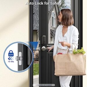 Veise Fingerprint Door Lock with 2 Lever Handles - Keyless Entry Door Lock, Electronic Keypad Deadbolt & Front Door Lock Handle Sets, Auto Lock & 1 Touch Locking, Easy Installation, Satin Nickel