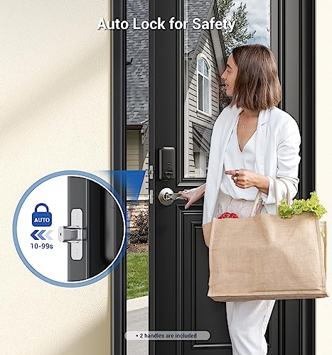 Veise Fingerprint Door Lock with 2 Lever Handles - Keyless Entry Door Lock, Electronic Keypad Deadbolt & Front Door Lock Handle Sets, Auto Lock & 1 Touch Locking, Easy Installation, Satin Nickel