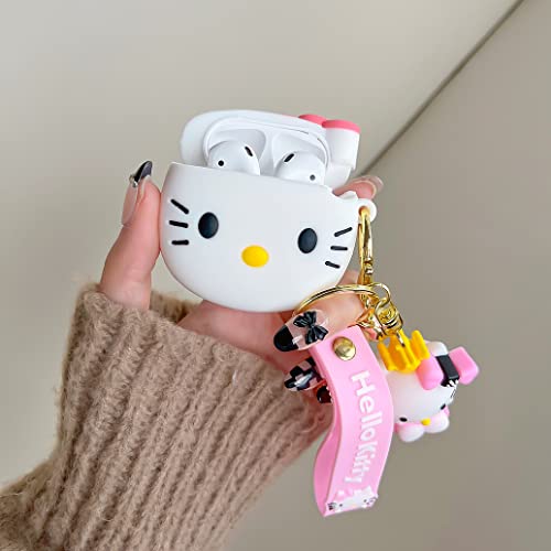 Airpod Pro Case Soft Silicone Cute Cartoon Kawaii Funny Fashion Case, Matching Cartoon Keychain,Fits Girls Teen Cover, Compatible with Airpod Pro. (PRO cat Pendant Pink)