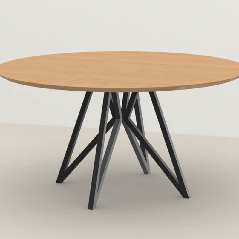 SUSUO Solid Wood Round Dining Room Table for 4, Industrial Kitchen Table with Black Heavy Duty Metal Frame, 39.4" L x 39.4" W x 29.5" H, Natural Wood Color