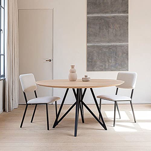 SUSUO Solid Wood Round Dining Room Table for 4, Industrial Kitchen Table with Black Heavy Duty Metal Frame, 39.4" L x 39.4" W x 29.5" H, Natural Wood Color