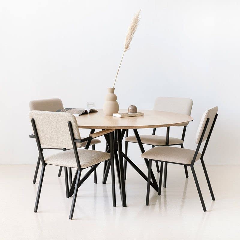 SUSUO Solid Wood Round Dining Room Table for 4, Industrial Kitchen Table with Black Heavy Duty Metal Frame, 39.4" L x 39.4" W x 29.5" H, Natural Wood Color