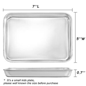 Lyellfe 6 Pack Stainless Steel Kids Plates, Metal Food Tray Plate, 7''L x 5''W Small Baking Sheets for Oven, Food Safe Smooth Polished for Adults, Kids, Picky Eaters, Campers, Hand Project