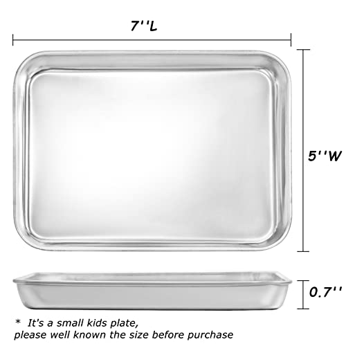 Lyellfe 6 Pack Stainless Steel Kids Plates, Metal Food Tray Plate, 7''L x 5''W Small Baking Sheets for Oven, Food Safe Smooth Polished for Adults, Kids, Picky Eaters, Campers, Hand Project