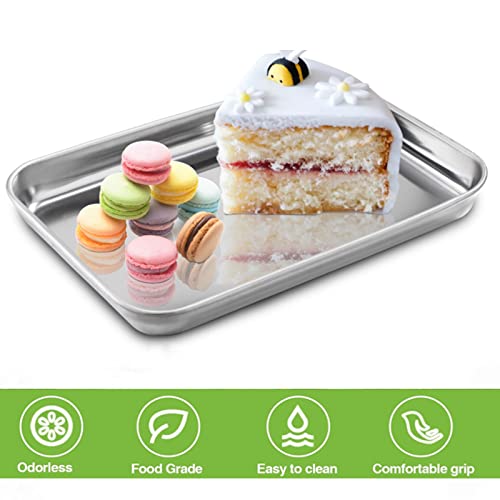 Lyellfe 6 Pack Stainless Steel Kids Plates, Metal Food Tray Plate, 7''L x 5''W Small Baking Sheets for Oven, Food Safe Smooth Polished for Adults, Kids, Picky Eaters, Campers, Hand Project