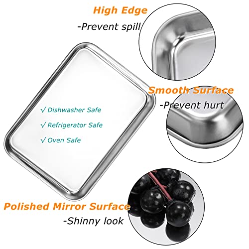 Lyellfe 6 Pack Stainless Steel Kids Plates, Metal Food Tray Plate, 7''L x 5''W Small Baking Sheets for Oven, Food Safe Smooth Polished for Adults, Kids, Picky Eaters, Campers, Hand Project