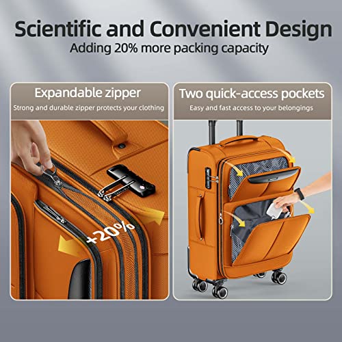 SHOWKOO Luggage Sets 3 Piece Softside Expandable Lightweight Durable Suitcase Sets Double Spinner Wheels TSA Lock Hot Orange (20in/24in/28in)