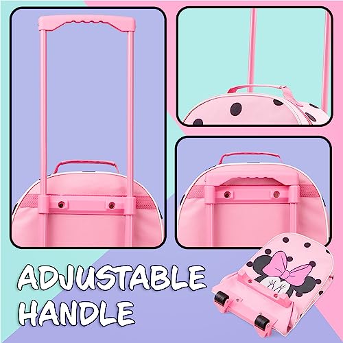 Disney Stitch Kids Suitcase for Girls Foldable Trolley Hand Luggage Bag Carry On Minnie Mouse Travel Bag with Wheels Cabin Bag Wheeled Bag with Handle Frozen Trolley Suitcase Girls (Pink Minnie)