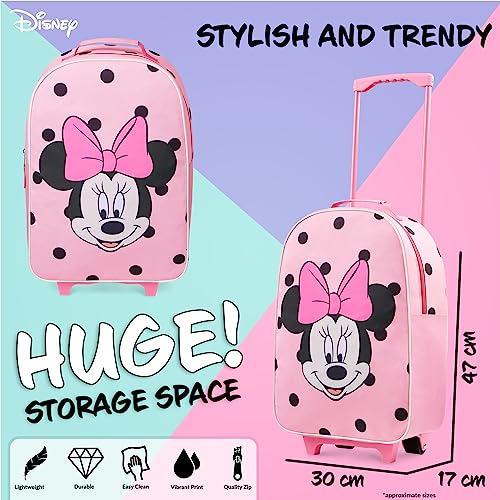 Disney Stitch Kids Suitcase for Girls Foldable Trolley Hand Luggage Bag Carry On Minnie Mouse Travel Bag with Wheels Cabin Bag Wheeled Bag with Handle Frozen Trolley Suitcase Girls (Pink Minnie)