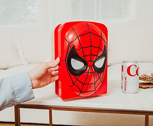 Marvel Comics Spider-Man 4-Liter Mini Fridge Thermoelectric Cooler With Light-Up Eyes | Holds 6 Cans | Small Refrigerator Drink Cooler for Soda, Beer, Skincare