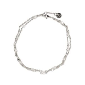 pura vida anklet 9" silver opal bead combo beaded anklet - ankle bracelets for women with glass beads - silver anklets for women, cute anklets for teen girls, boho jewelry for women - 1" extender