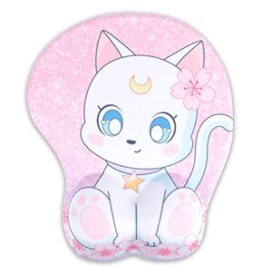 belugadesign cat mouse pad | cute kawaii squishy pink white sailor pastel moon flower sakura star paw anime mousepad | gaming desk office computer ergonomic wrist rest support cushion