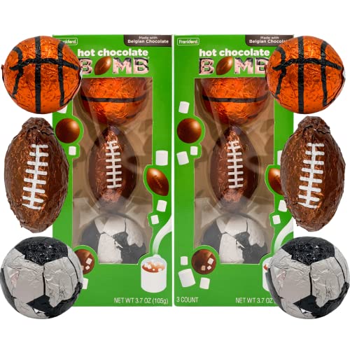 Sports Hot Chocolate Melting Balls, Soccer, Basketball, and Football, 6 Pieces Total