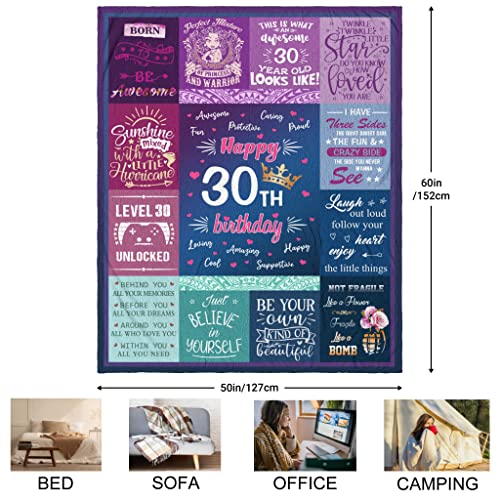 30th Birthday Gifts for Women - Throw Blanket 50"x60", 30th Birthday Gifts for Her, 30 Year Old Birthday Gifts for Women, 30th Birthday Decorations for Women, Gifts for 30th Birthday Woman Blanket