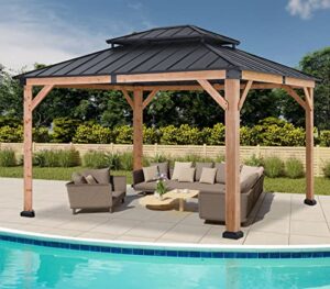 abccanopy wood gazebo 11x13 - outdoor patio wooden gazebo with hardtop metal double roof for garden, backyard and deck