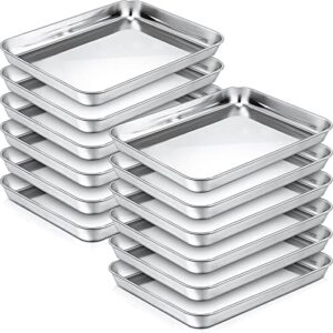 12 pieces baking sheet pan cookie sheet set for oven stainless steel small baking pan 10 x 8 x 1 inch cake toaster roasting metal rectangle trays, oven and dishwasher safe