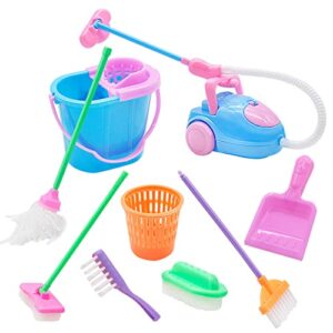 9 pieces miniature dollhouse cleaning supplies, mini mop, dustpan, brush, broom and bucket housework tools, doll house accessories pretend play decoration