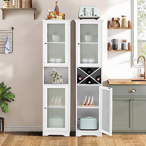 Iwell Tall Bathroom Storage Cabinet with 2 Doors & Adjustable Shelves, Bathroom Floor Cabinet with Removable X-Shaped Stand, Linen Cabinet, Narrow Cabinet for Bathroom, Living Room, White