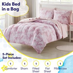 Kids Bedding Set Bed in a Bag for Boys and Girls Toddlers Printed Sheet Set and Comforter , Twin, Waterbury Marble