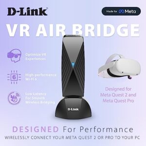 D-Link VR Air Bridge for Meta Quest 2/3/Pro - Dedicated WiFi 6 Connection Between Quest VR Headset and Gaming PC - Wire-Free/LAG-Free PCVR Gameplay - Official Made for Meta Accessory (DWA-F18)