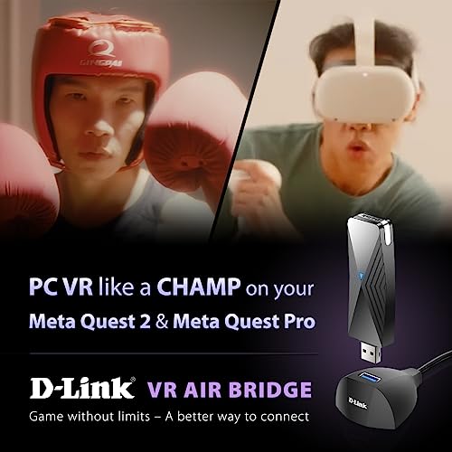 D-Link VR Air Bridge for Meta Quest 2/3/Pro - Dedicated WiFi 6 Connection Between Quest VR Headset and Gaming PC - Wire-Free/LAG-Free PCVR Gameplay - Official Made for Meta Accessory (DWA-F18)