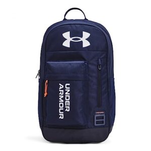 under armour halftime backpack, (410) midnight navy/dark tangerine/white, one size fits all